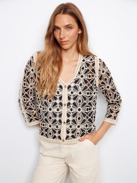 Charlie B C2981 3/4 Sleeve Crochet V-Neck Cardigan – Cute & Comfy